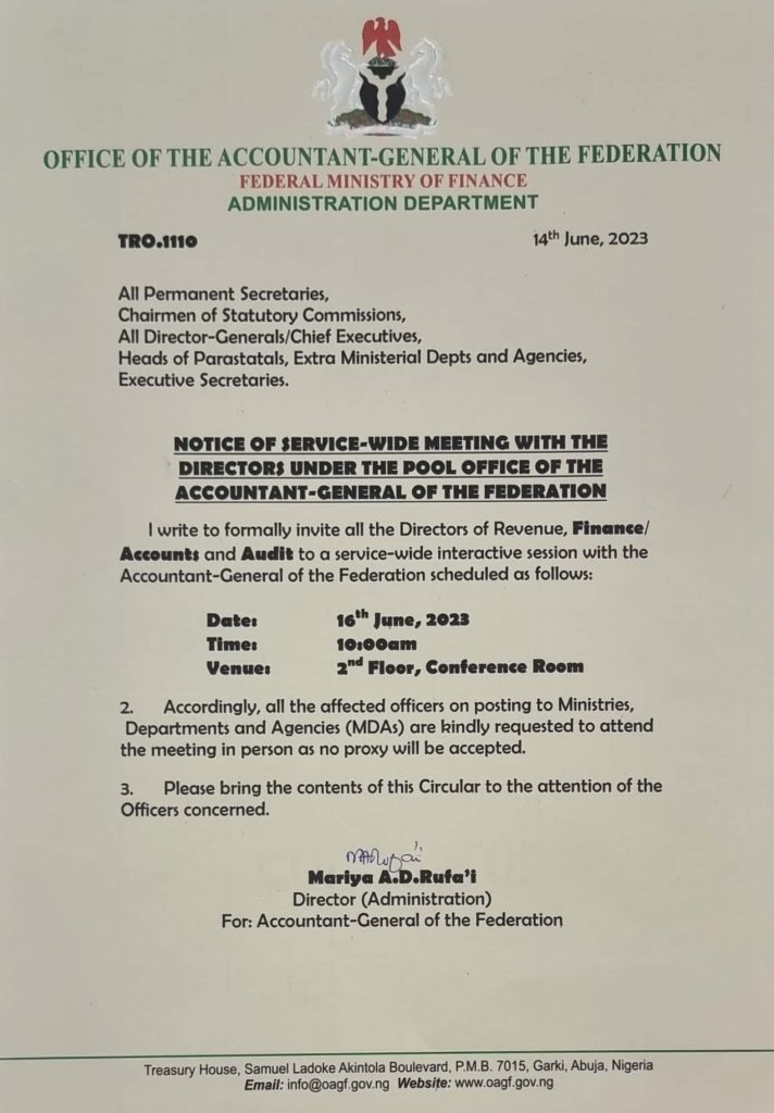 NOTICE OF SERVICE-WIDE MEETING WITH THE DIRECTORS UNDER THE POOL OFFICE ...