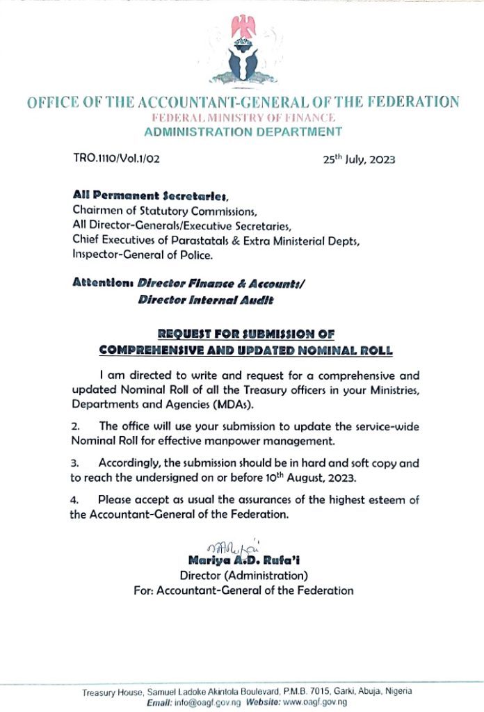 Request for Submission of Comprehensive and Updated Nominal Roll – The ...
