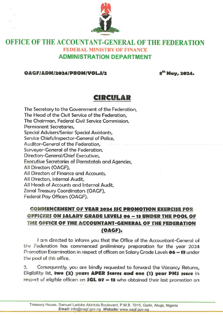 COMMENCEMENT OF YEAR 2024 SSC PROMOTION EXERCISE FOR OFFICERS ON SALARY ...