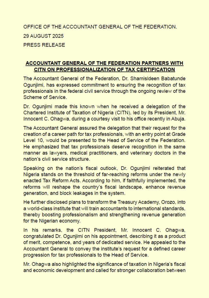 ACCOUNTANT GENERAL OF THE FEDERATION PARTNERS WITH CITN ON ...